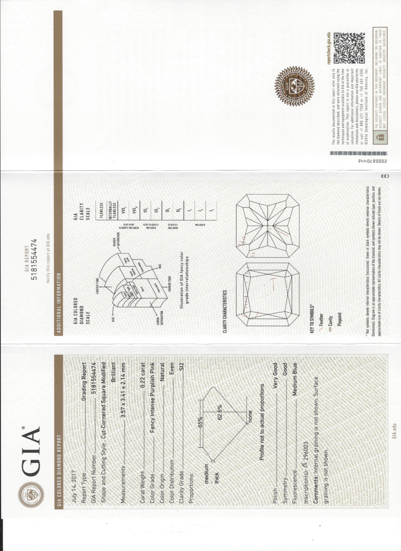 Natural Pink Diamond Square 0.22 ct Polished